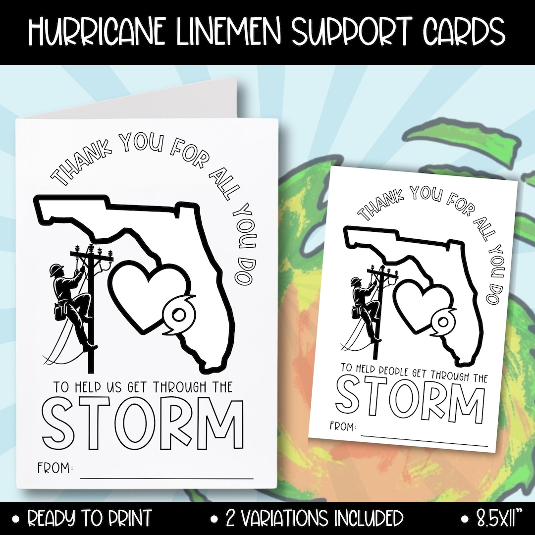 Linemen Thank You Card Gift, Hurricane Milton Florida Support Card ...
