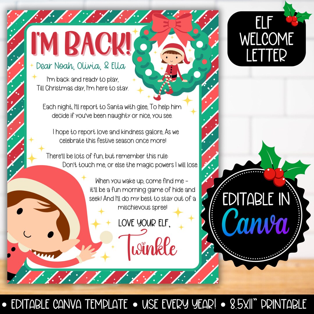 Elf on the Shelf Arrival Letter, Elf I'm Back Letter, Hello From ...