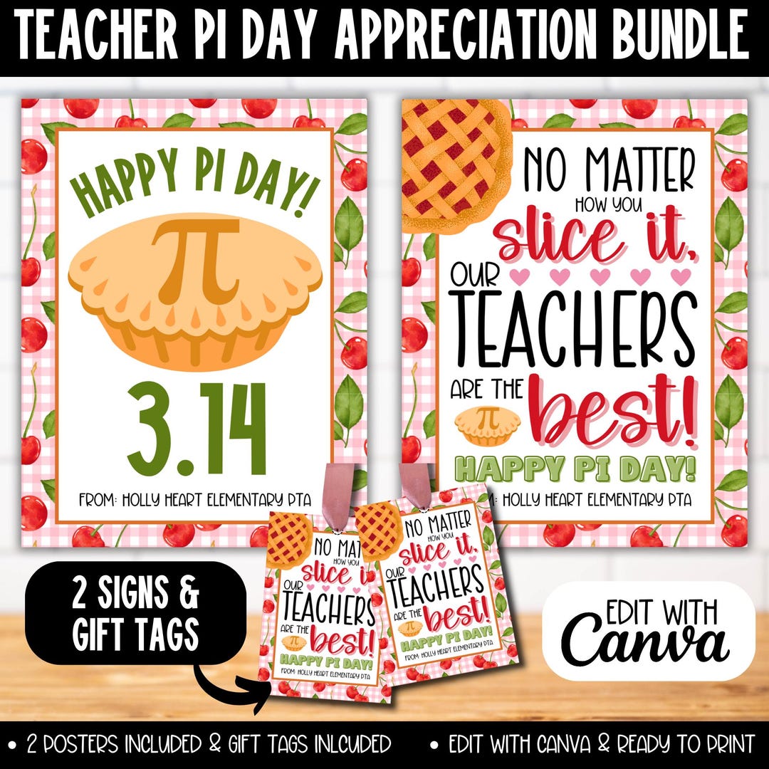 Pi Day Teacher Staff Appreciation Sign Posters Gift Tag Bundle, 3.14 ...