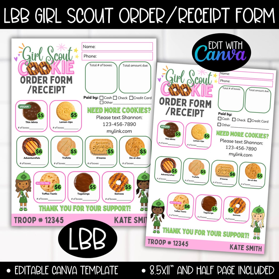 Lbb Girl Scout Cookie Booth Order Form Receipt Flyer Sign Template Lbb