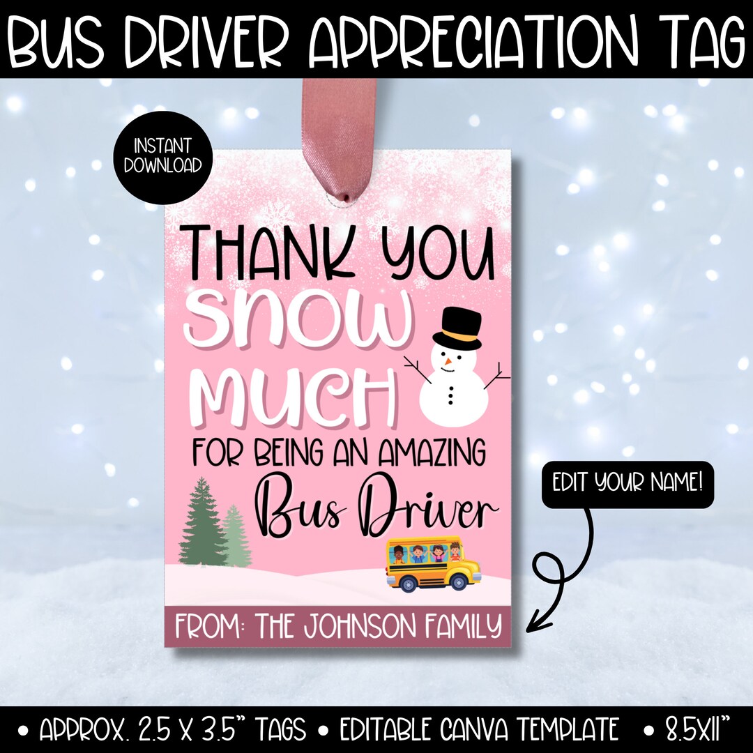 Pink School Bus Driver Christmas Gift Tag Card, PTA Staff Appreciation ...