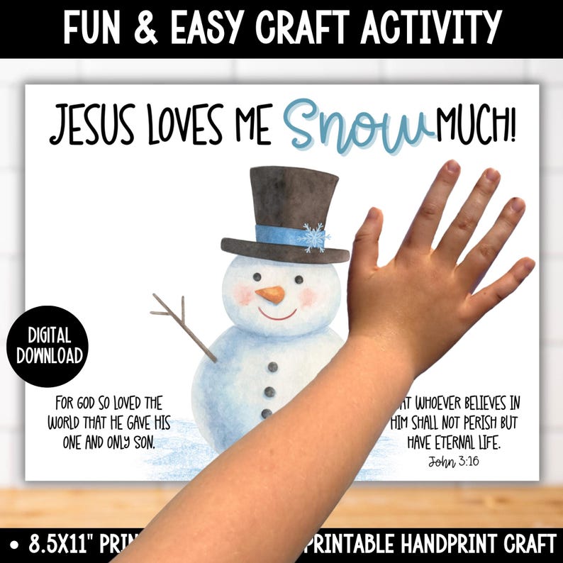 Christian Snowman Handprint Craft Printable, Jesus Loves Me Snow Much ...