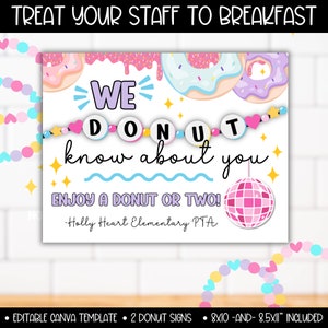 Teacher Staff Appreciation Week Donut Breakfast Sign Printable, Pop ...