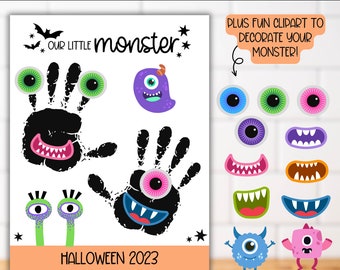 Fall Handprint Art Pumpkin Halloween Handprint Printable Footprint Art ...