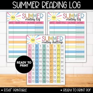 Summer Reading Log Challenge Chart for Kids, Reading Reward System ...