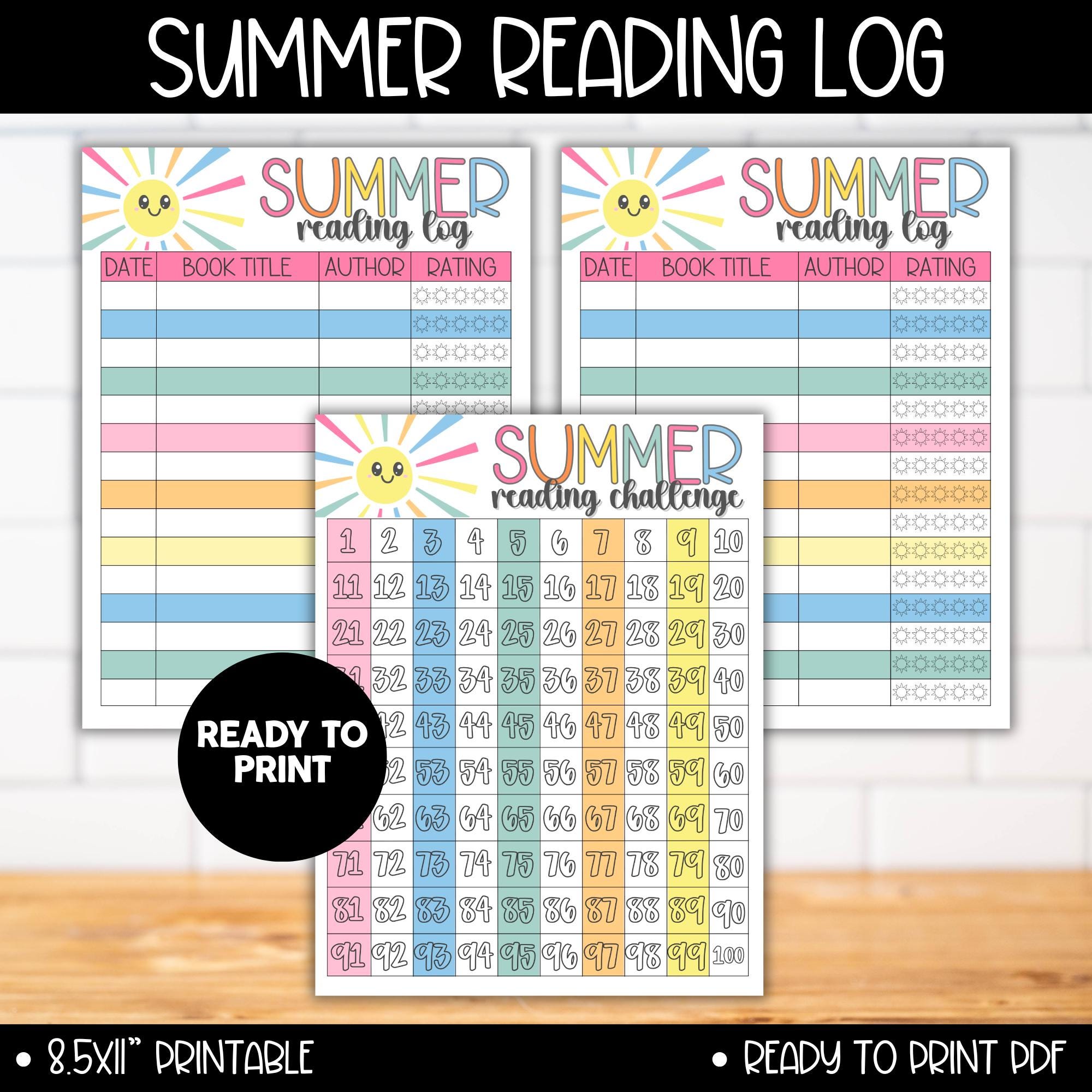 Summer Reading Log Challenge Chart for Kids, Reading Reward System ...
