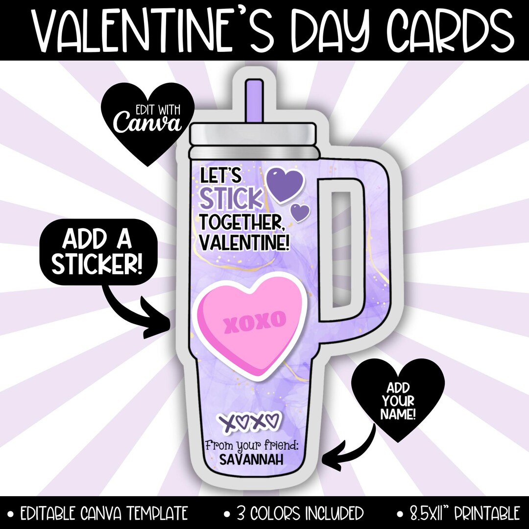 Stanley Sticker Valentine's Day Cards Bundle, Glitter Water Bottle Teen ...