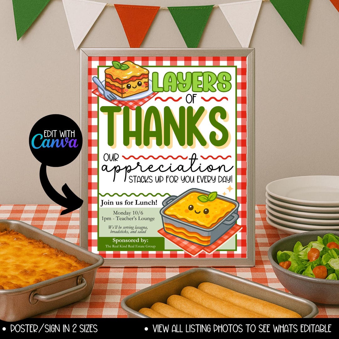 Lasagna Pasta Bar Appreciation Italian Lunch Sign: Thank You to ...