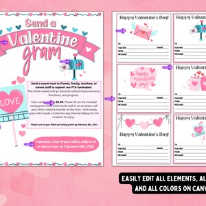 PTA PTO Valentine's Day Candy Gram School Fundraiser Flyer Template ...