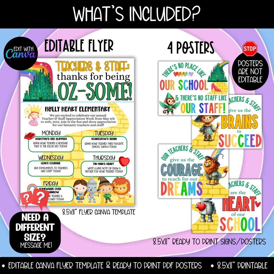 Teacher Staff Appreciation Week Wizard of Oz Theme Flyer Poster Sign ...
