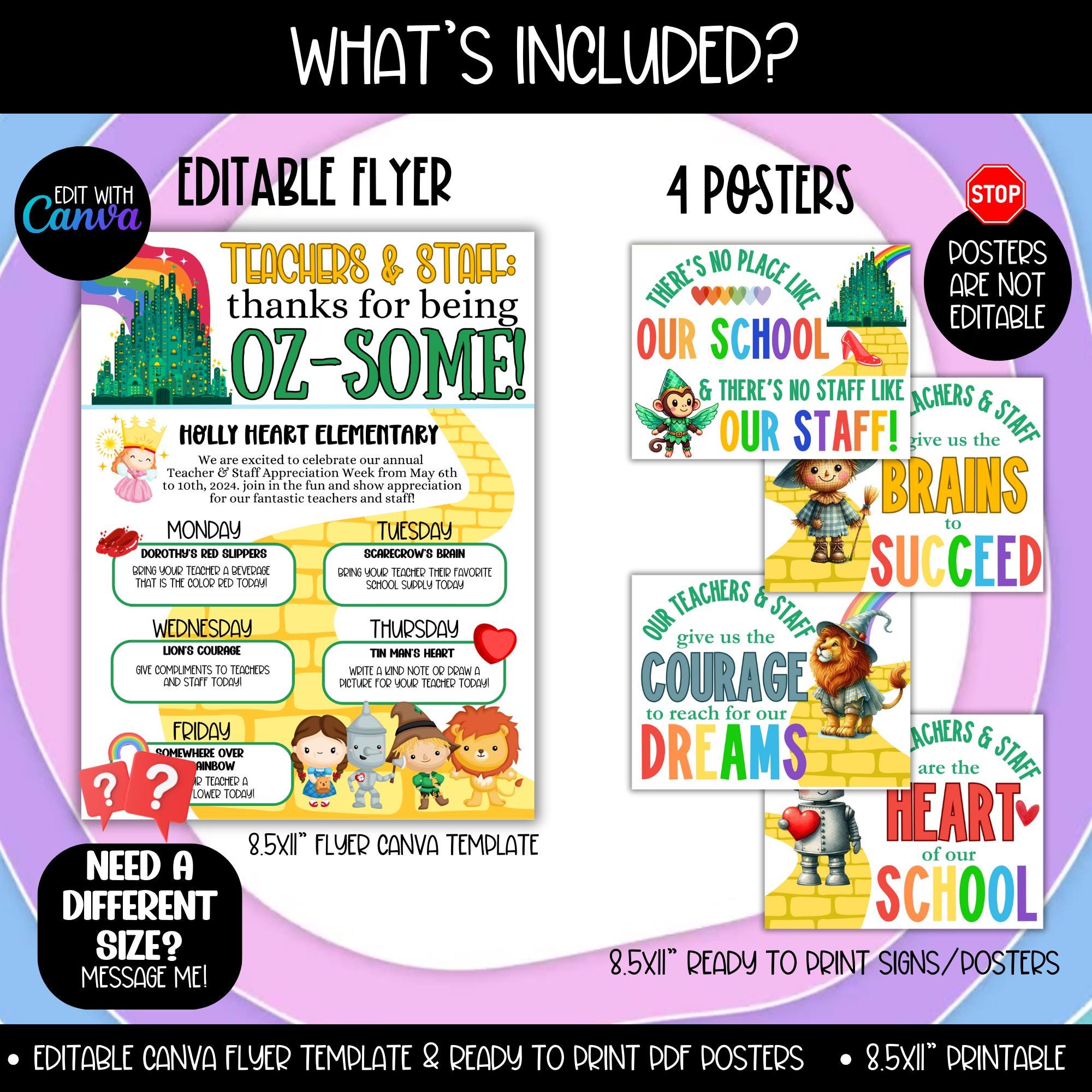 Teacher Staff Appreciation Week Wizard of Oz Theme Flyer Poster Sign ...