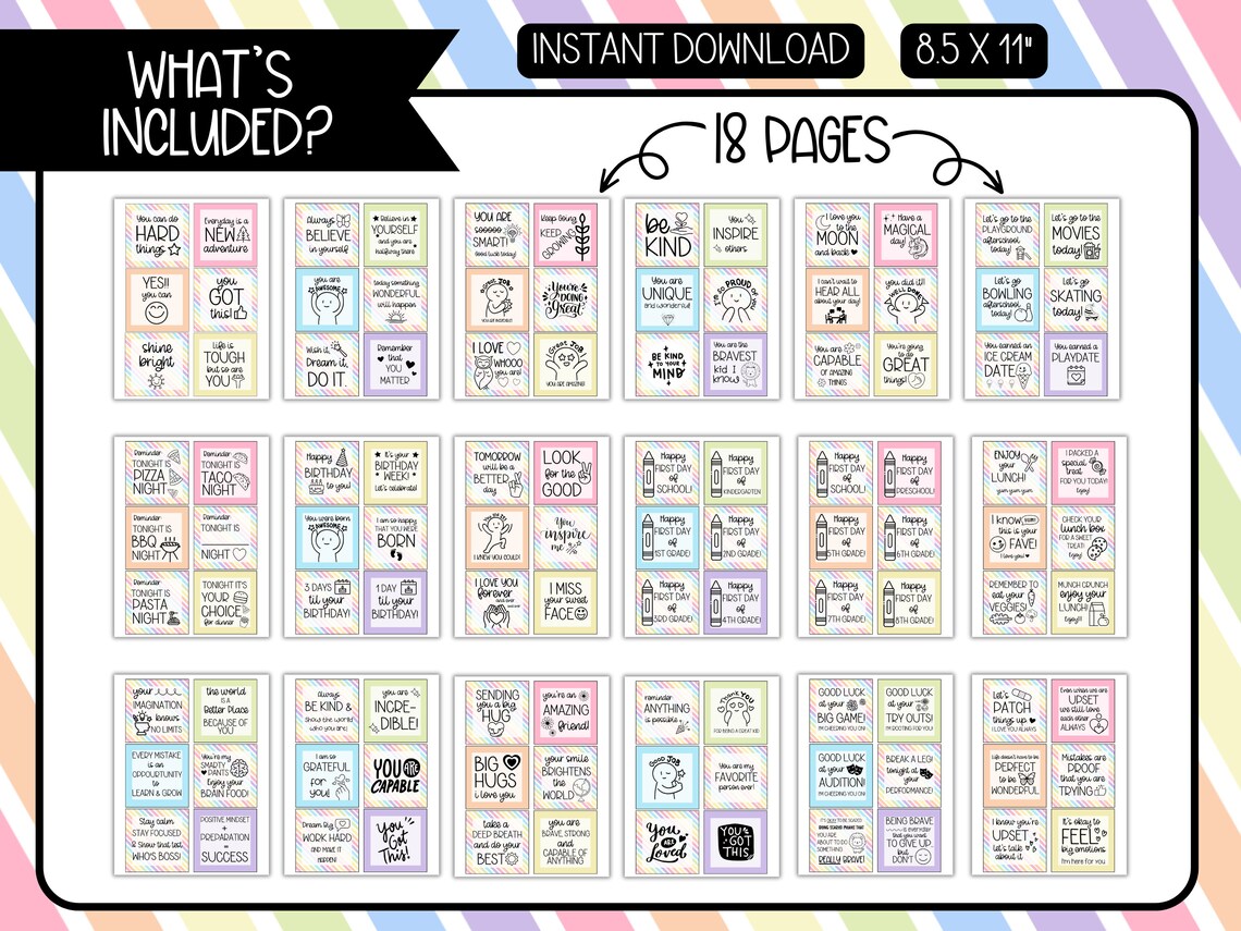 Printable Lunch Box Notes Preschool for Kids Encouragement Bundle ...