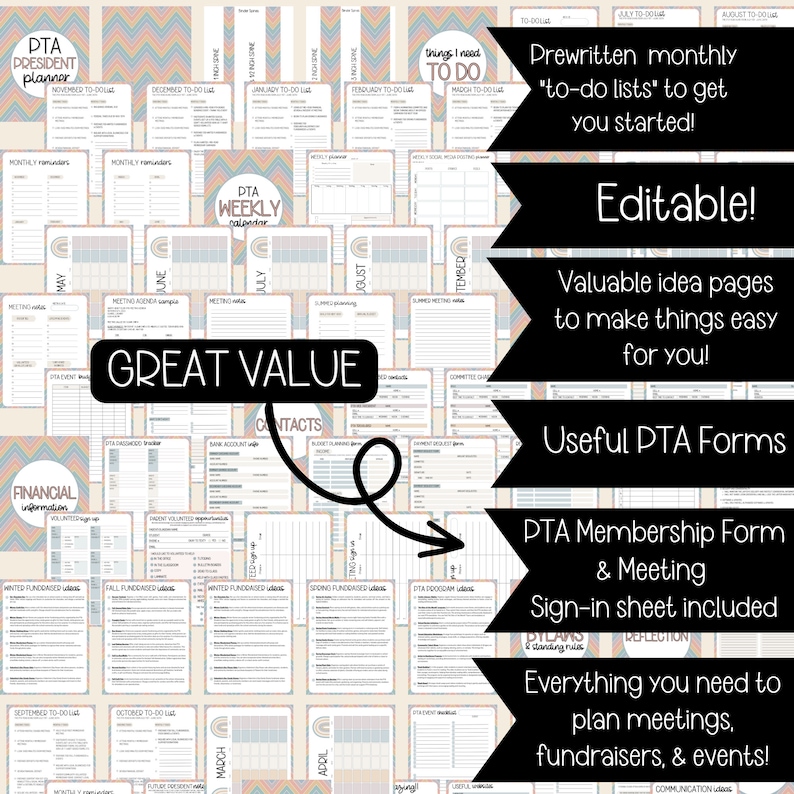 EDITABLE PTA President Planner, PTA Binder Template Bundle, Pta ...