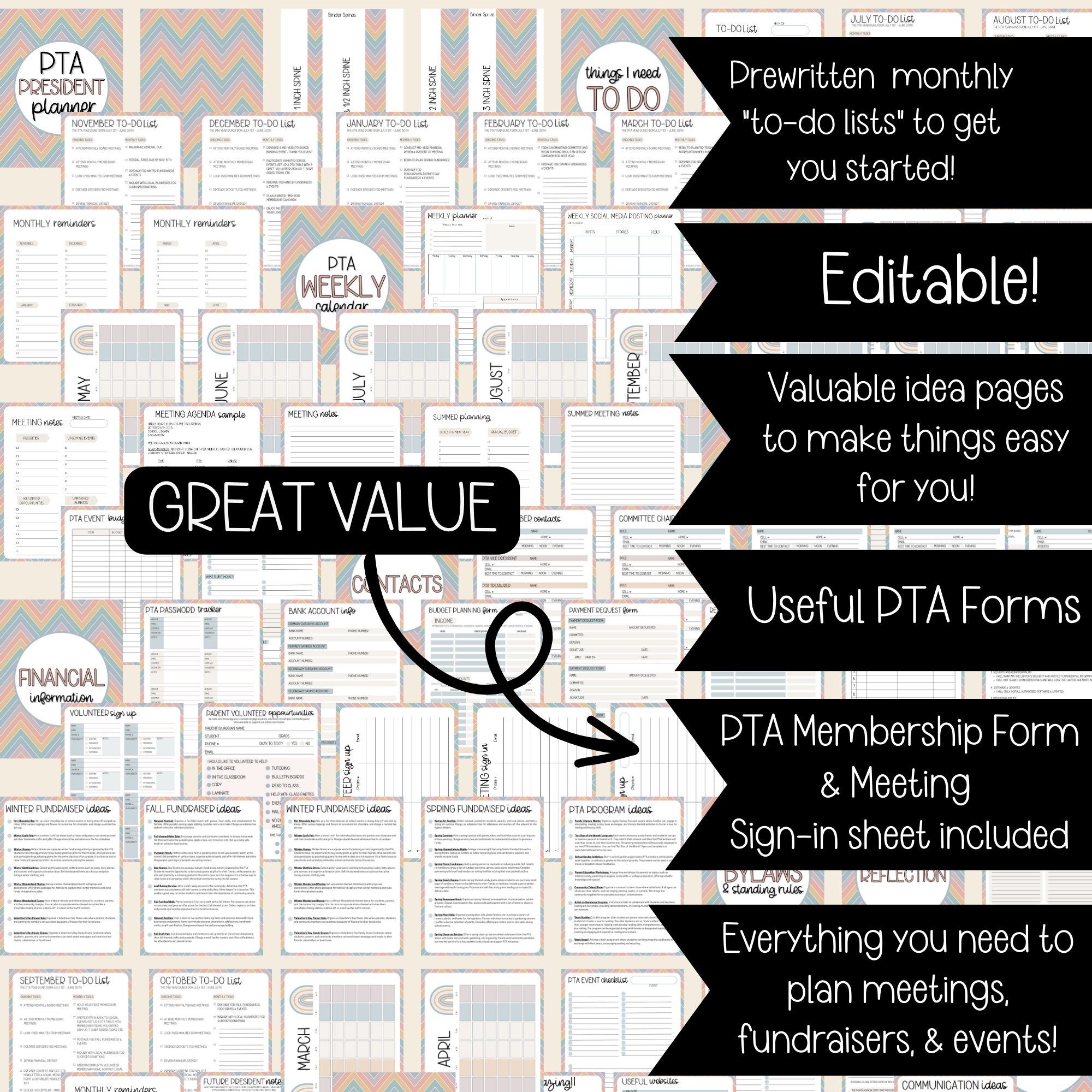 EDITABLE PTA President Planner, PTA Binder Template Bundle, Pta ...