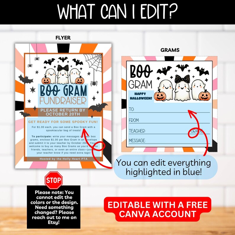 Editable Halloween Boo Gram Fundraiser Bundle, School Boo Grams Order ...