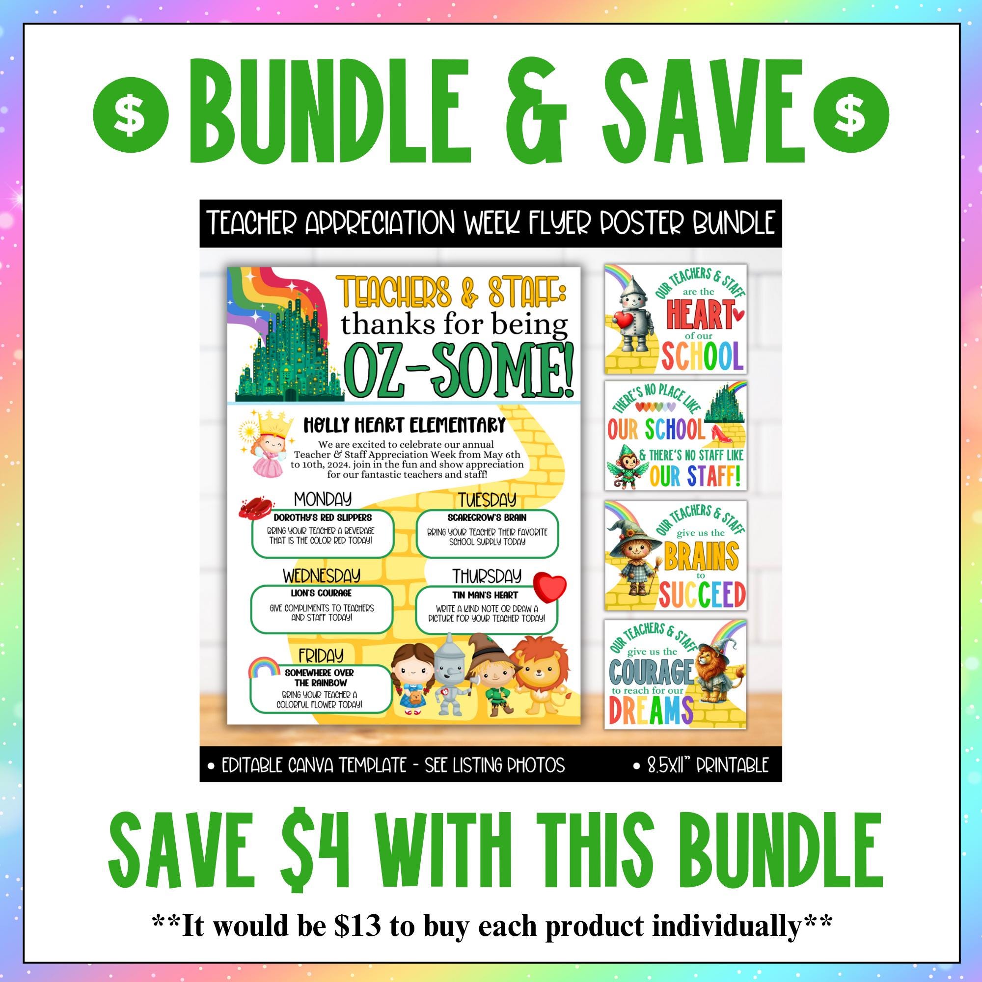 Teacher Staff Appreciation Week Wizard of Oz Theme Flyer Poster Sign ...