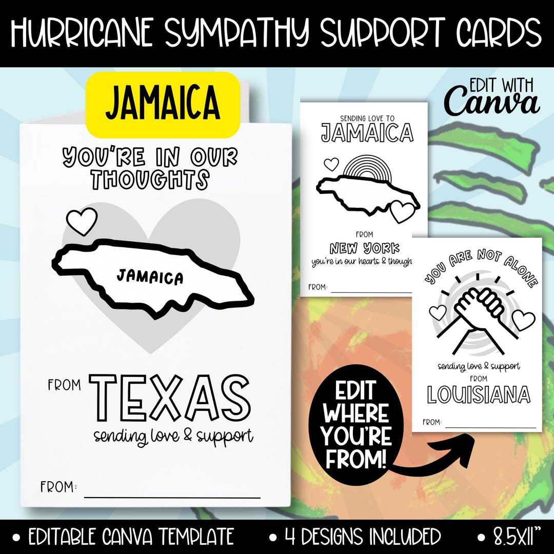 Hurricane Melissa Jamaica Sympathy Support Kids Coloring Card, Editable ...