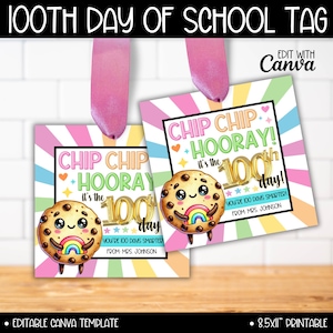 Happy 100th Day of School Cookie Treat Gift Tags, One Hundred Days of ...