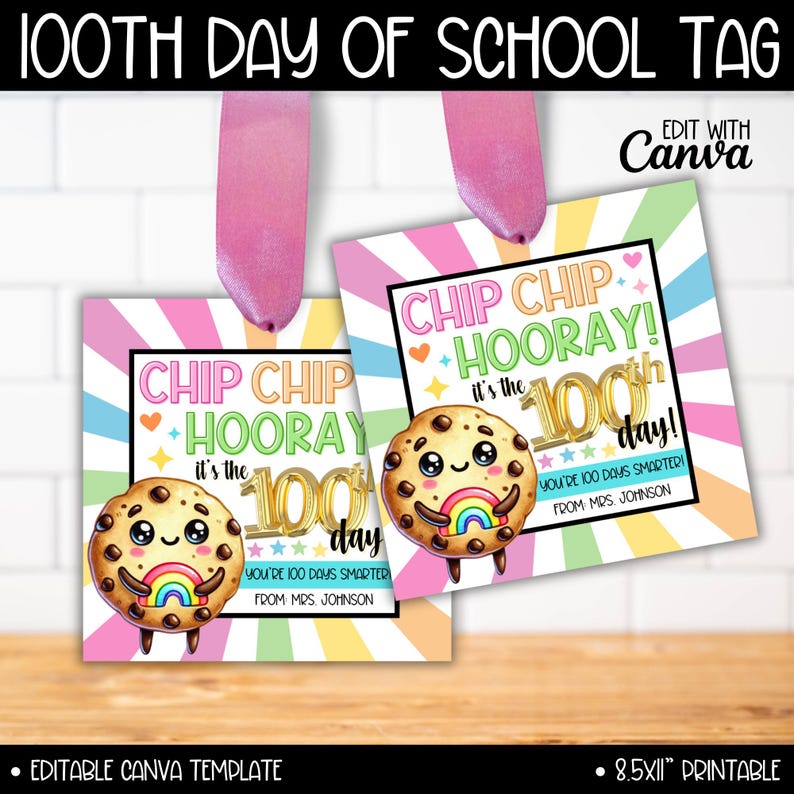 Happy 100th Day of School Cookie Treat Gift Tags, One Hundred Days of ...