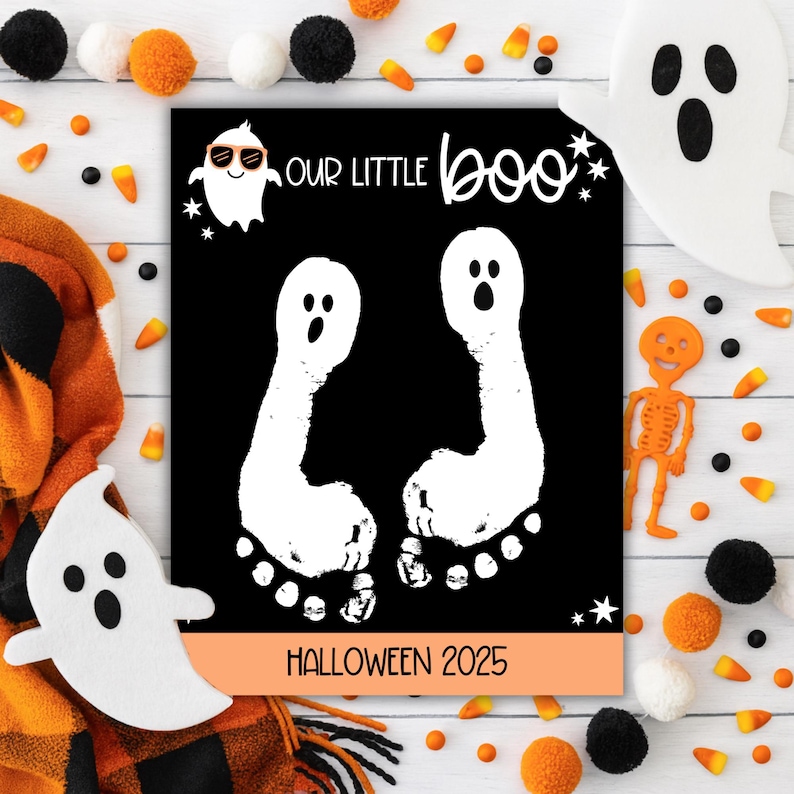 Halloween Ghost Handprint Footprint Craft Printable: Fall 2025 Toddler ...