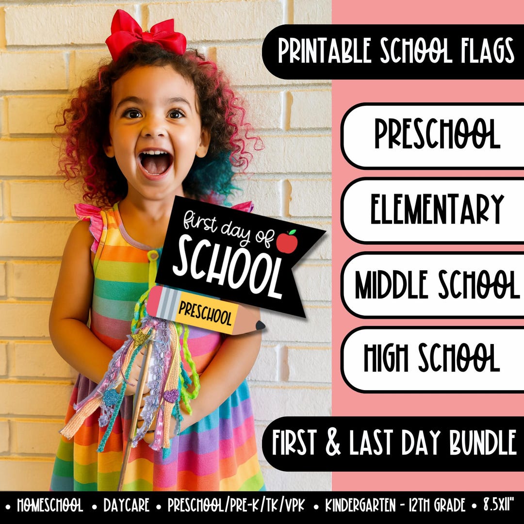 First Last Day of School Pencil Sign Pennant Flag Craft Bundle, Back to ...