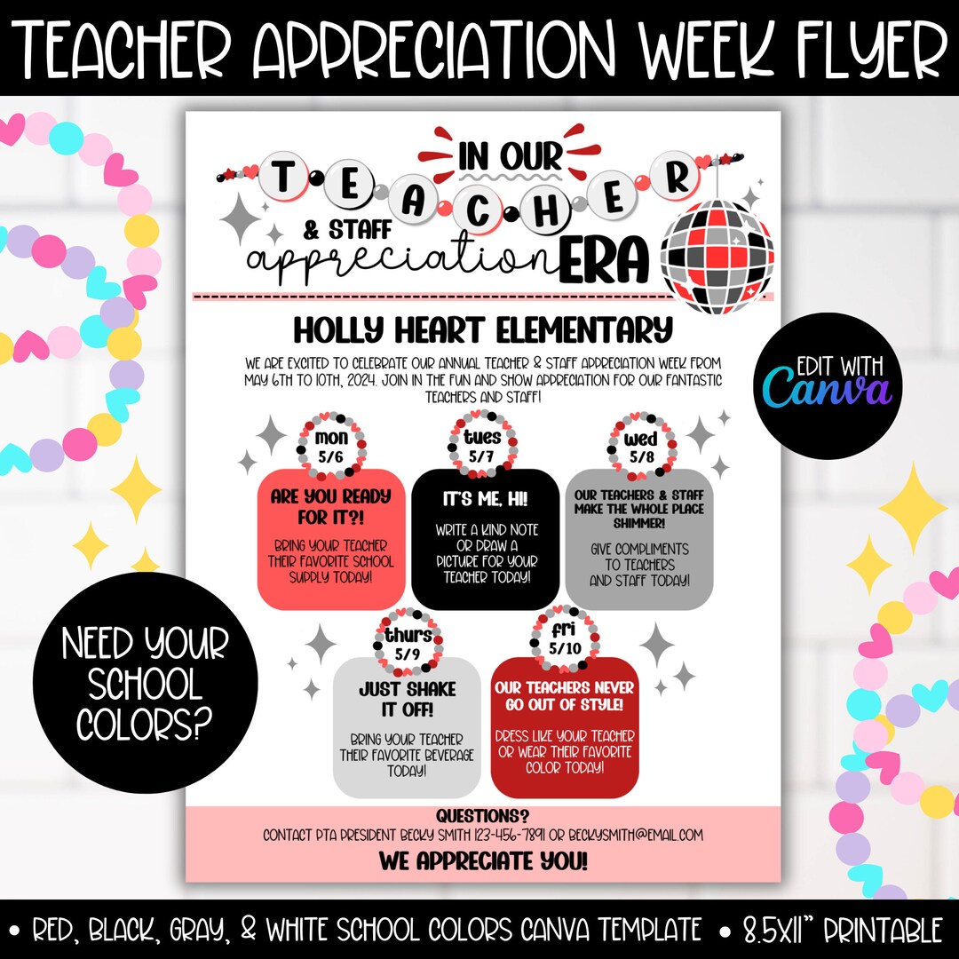 Teacher Staff Appreciation Week Theme School Colors Flyer, Red Black ...