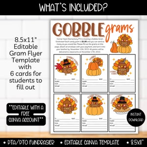 PTA PTO Gobble Gram Fundraiser Flyer Template, Autumn School Fundraiser ...