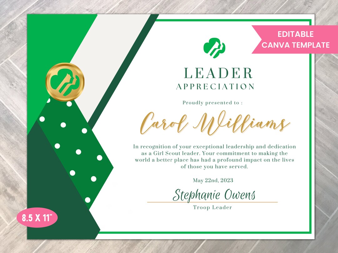 Girl Scout Troop Leader Appreciation Certificate Template, Girl Scout ...