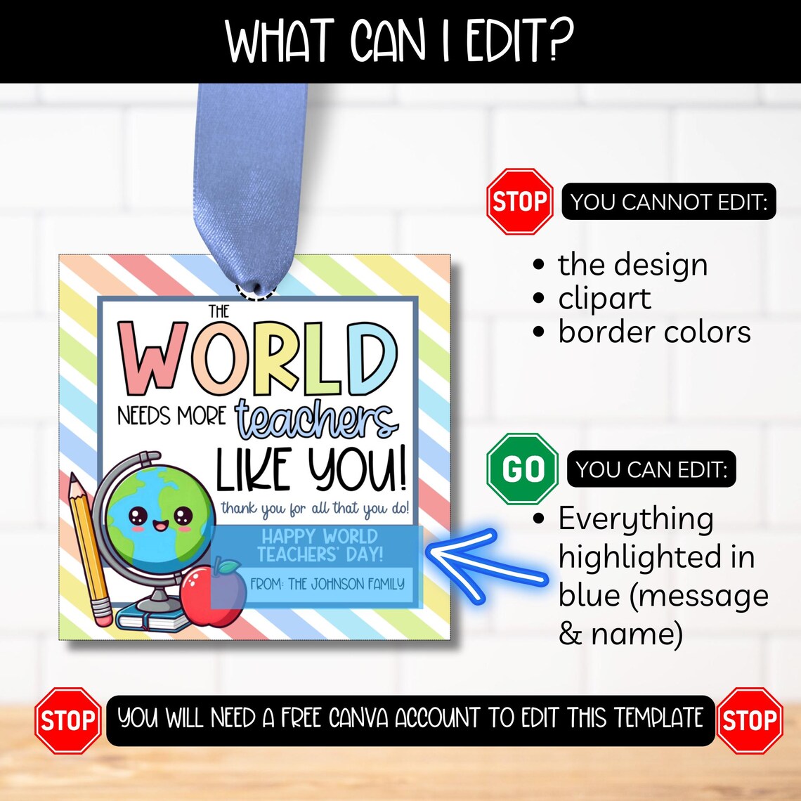 World Teachers Day Gift Tags Template, PTA PTO Gifts, World Teachers ...