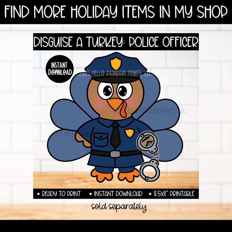 Thanksgiving Disguise the Turkey Project: Police Officer Craft Kit ...