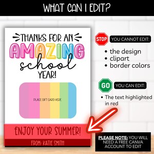 End of Year Teacher Staff Appreciation Amazing School Year Gift Card ...