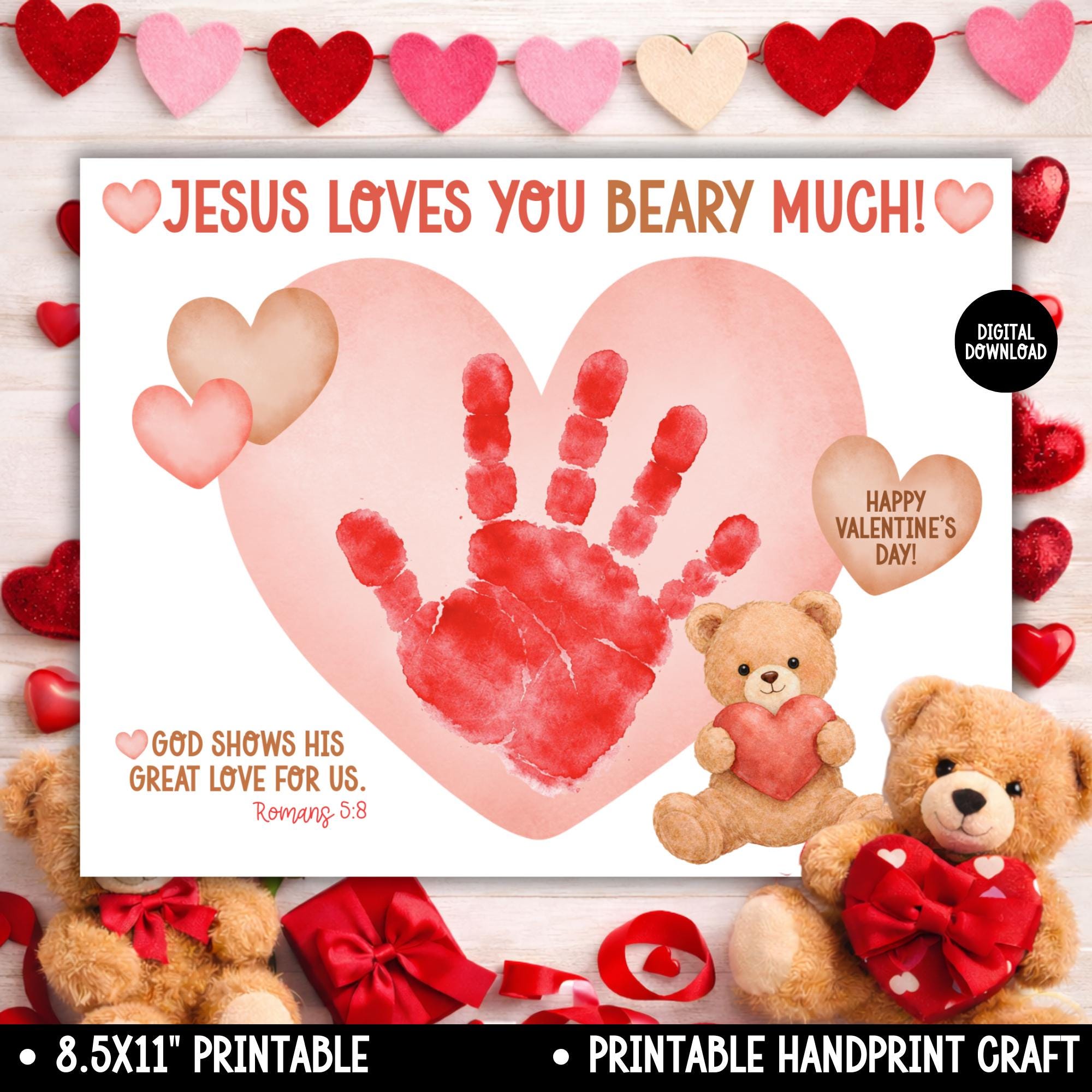 Jesus Loves You Beary Much Handprint Craft, Christian Valentine Teddy ...