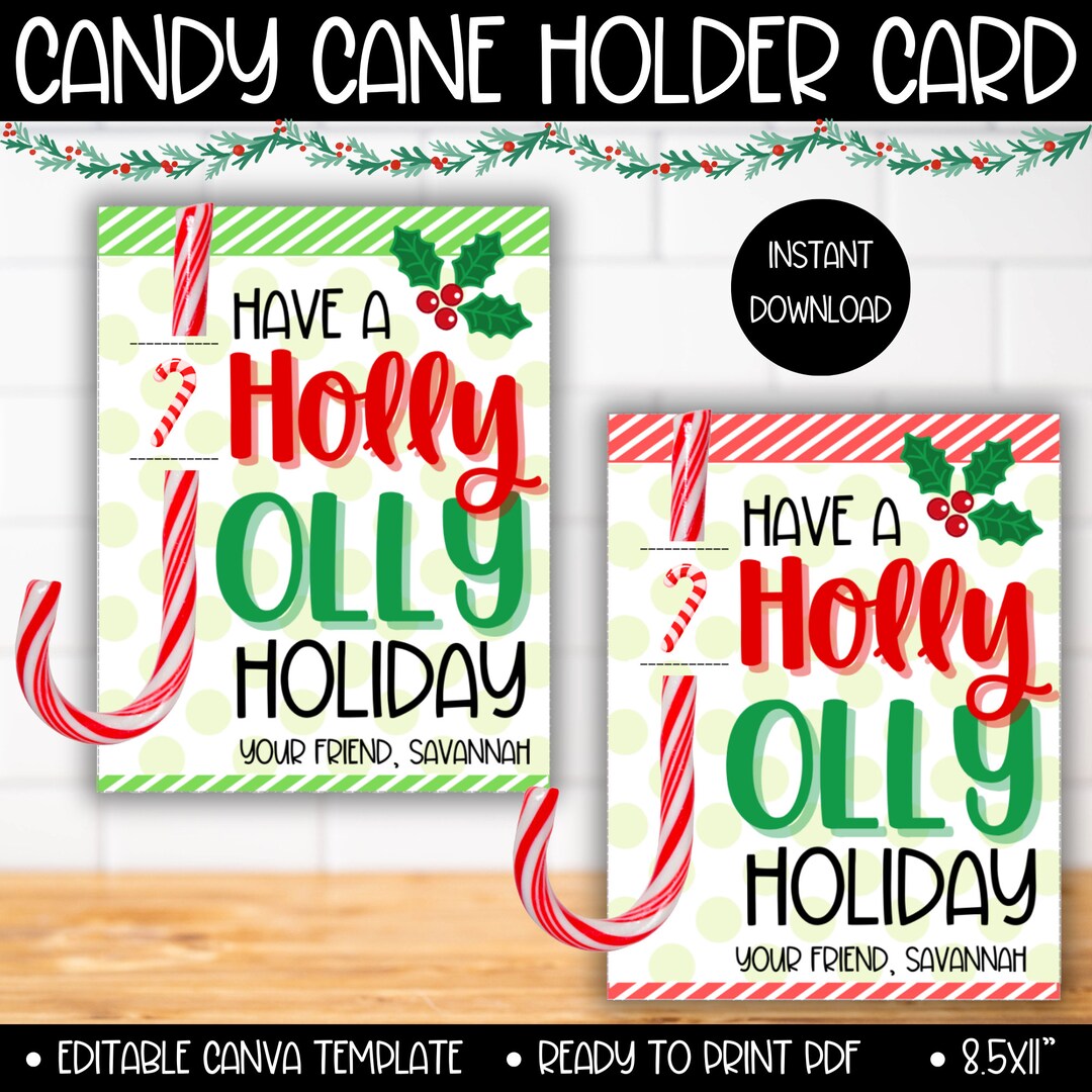 Holly Jolly Christmas Candy Cane Holder Tag Cards Bulk, Jingle Basket ...