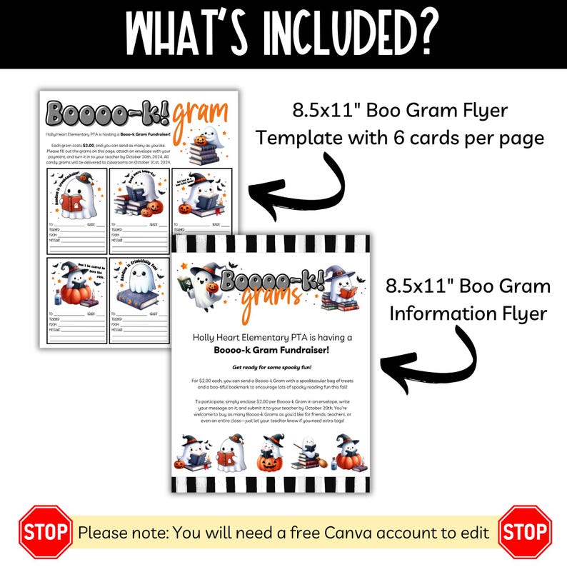 Halloween Boo Gram School Fundraiser Flyer Template Bundle, Boo-k Book ...