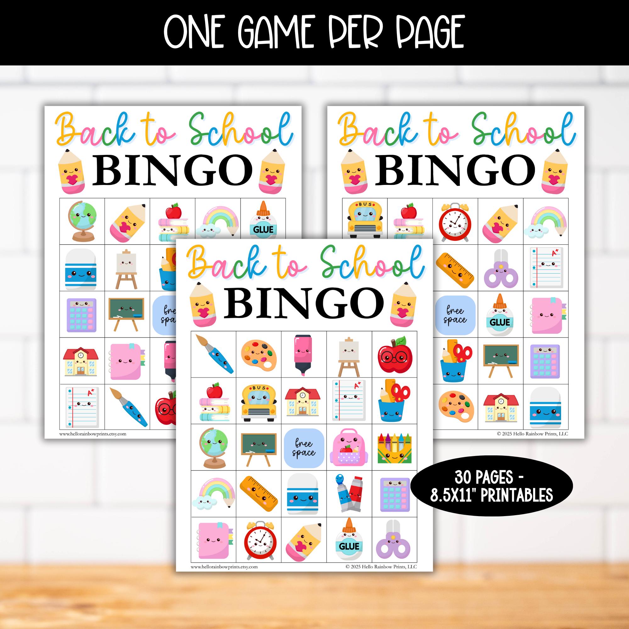 Pastel Back to School Bingo Game for Kids, Printable First Day of ...