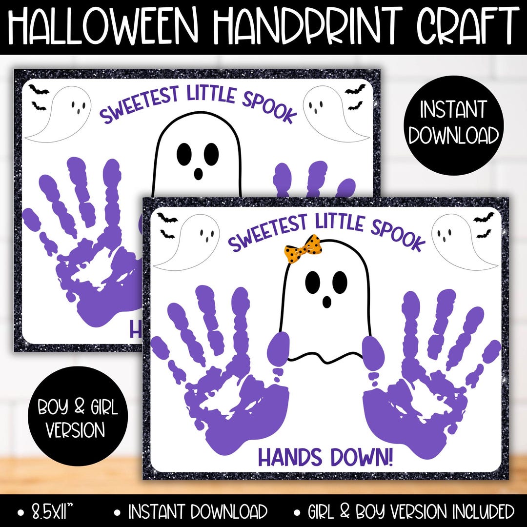 Halloween Ghost Pumpkin Handprint Kids Crafts, Autumn Toddler Baby Art ...