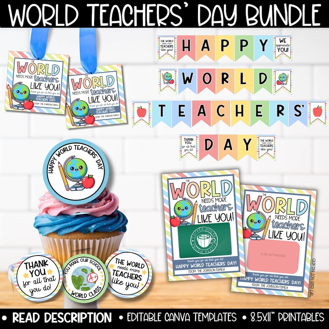 World Teachers Day Gift Tags Banner Bundle, World Teacher's Day Lunch ...