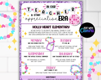 Teacher and Staff Appreciation Week Theme Flyer, Editable Canva ...