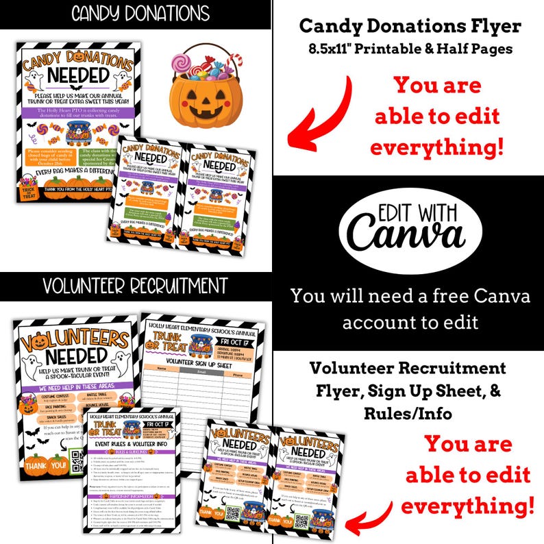 Halloween Trunk or Treat Flyer Banner Bundle, Invitation, Volunteer ...