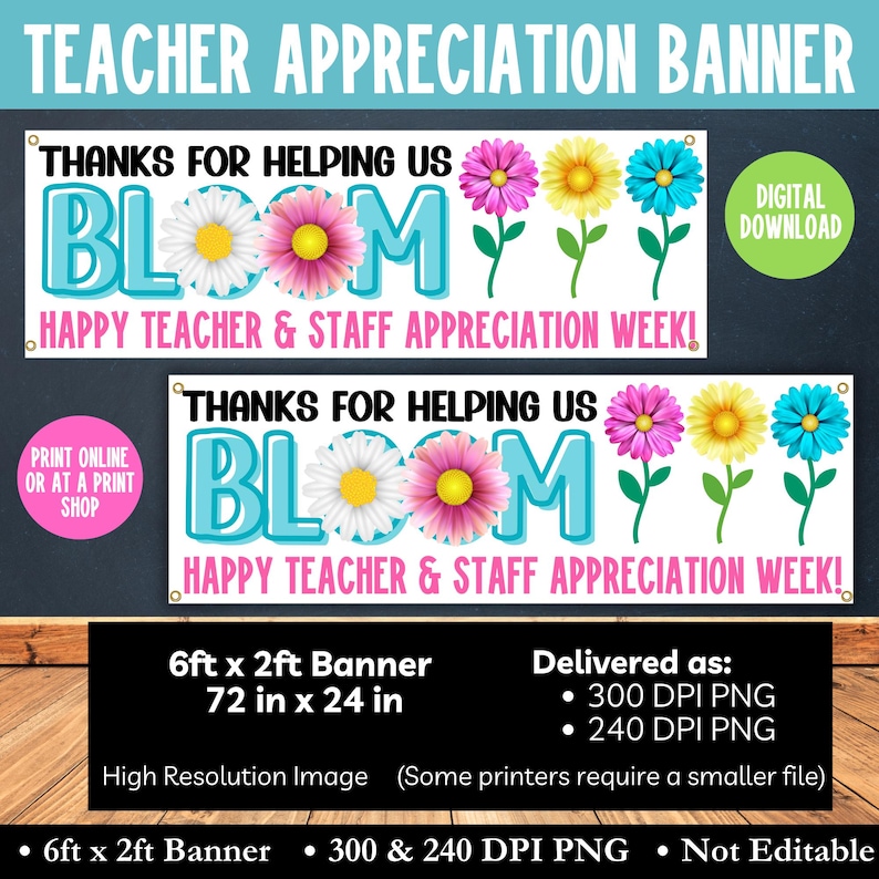 Flower Garden Teacher Staff Appreciation Week 6ft Large Banner Digital ...