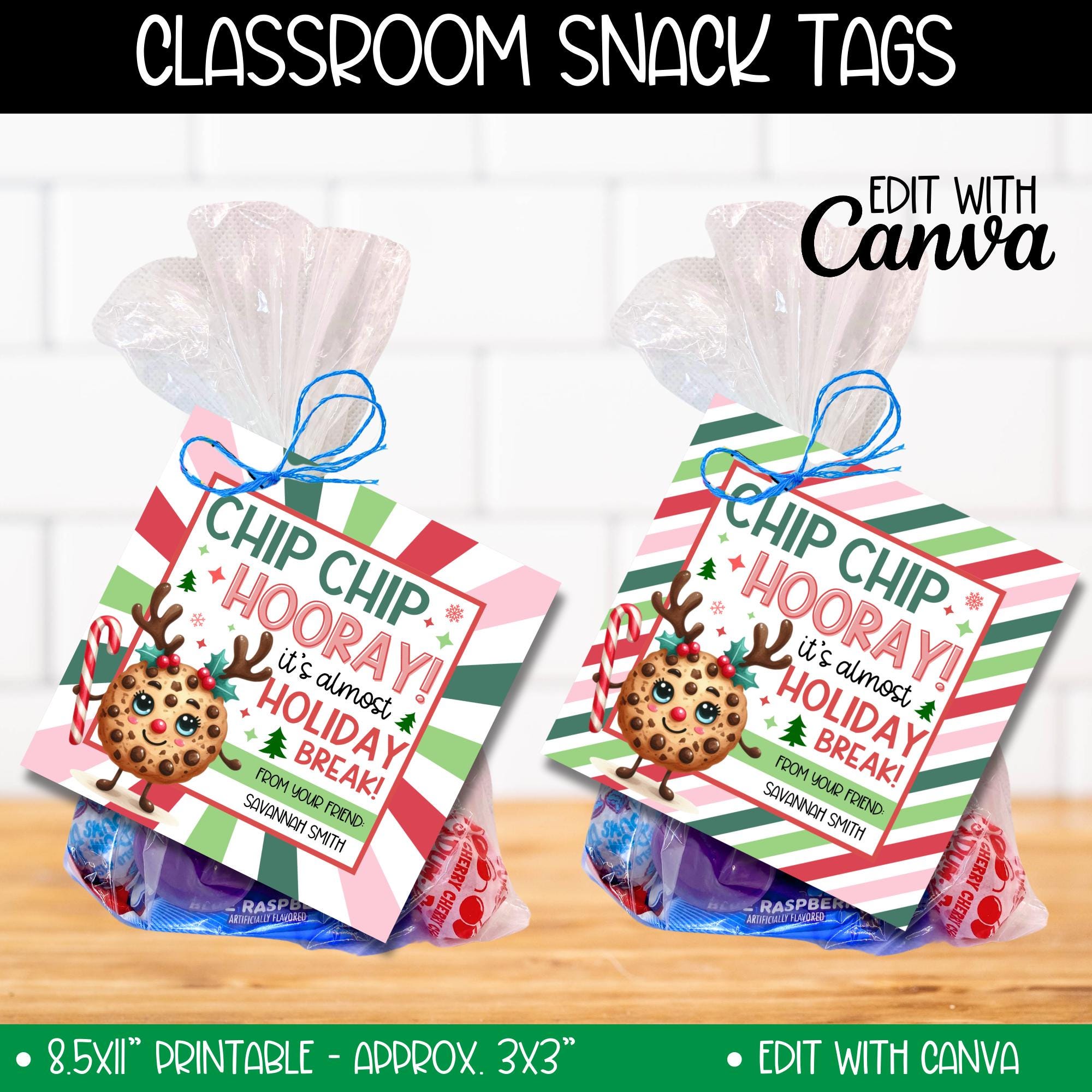 Christmas Holiday Cookie Gift Tags, Chip Chip Hooray Cookie Class Treat ...