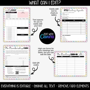 Editable PTO President Planner Canva BUNDLE, Membership Forms ...