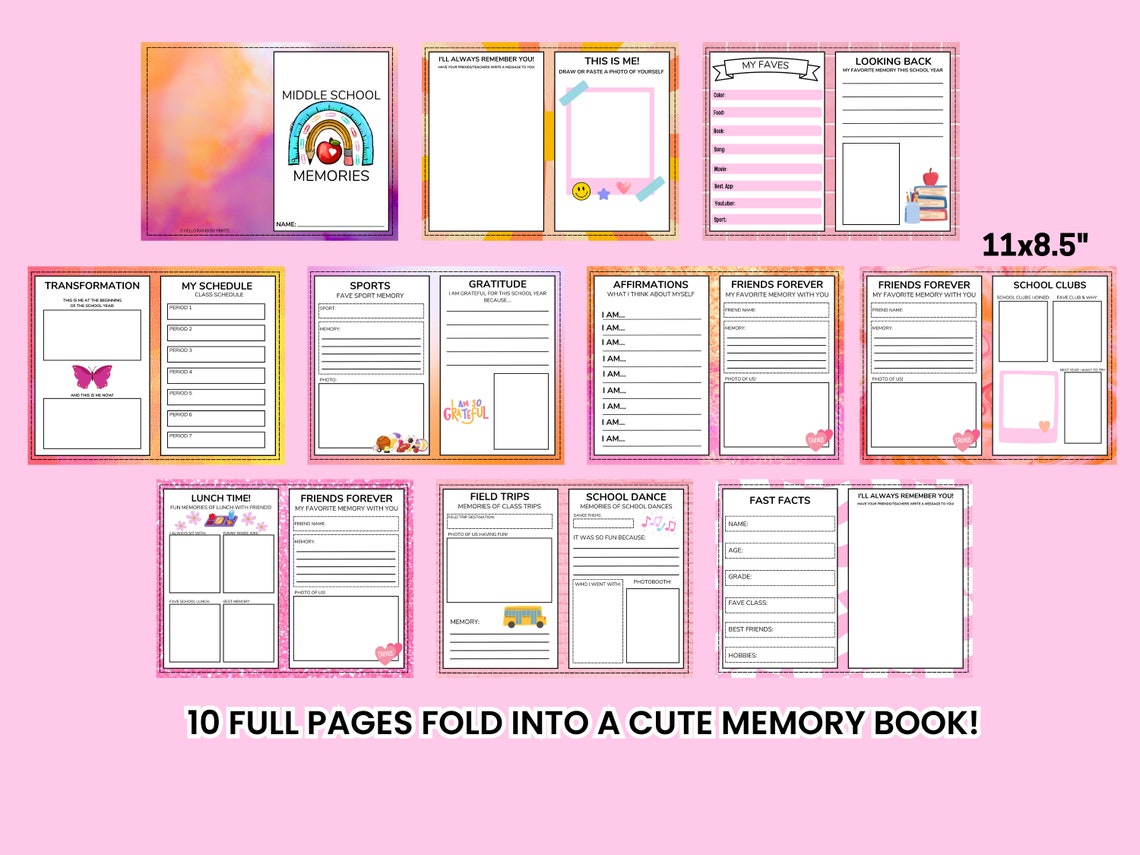 Middle School Memory Journal | INSTANT DOWNLOAD Printable 8th Grade ...