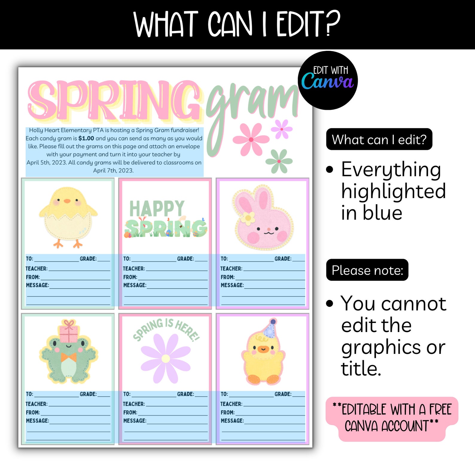 PTA PTO Spring Candy Grams Template Fundraiser, Bunny Grams, Easter ...