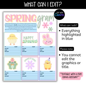 PTA PTO Spring Candy Grams Template Fundraiser, Bunny Grams, Easter ...