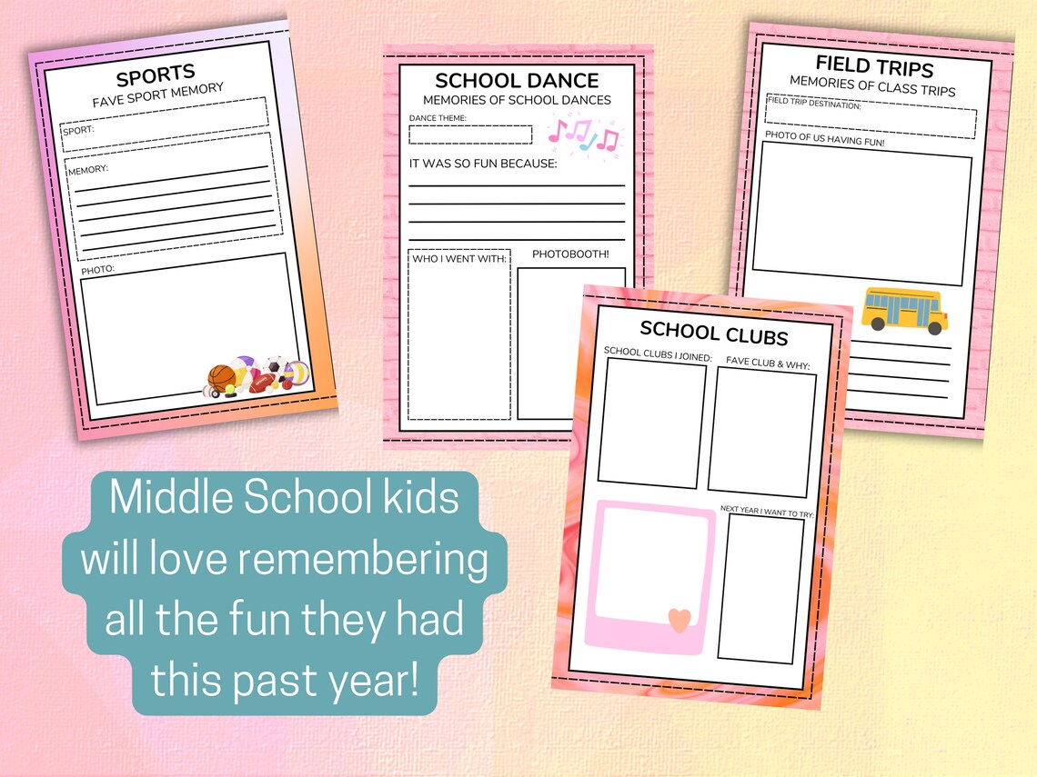 Middle School Memory Journal | INSTANT DOWNLOAD Printable 8th Grade ...