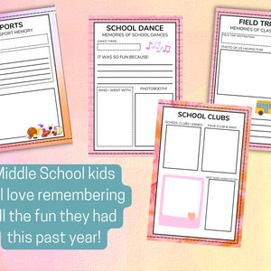 Middle School Memory Journal | INSTANT DOWNLOAD Printable 8th Grade ...