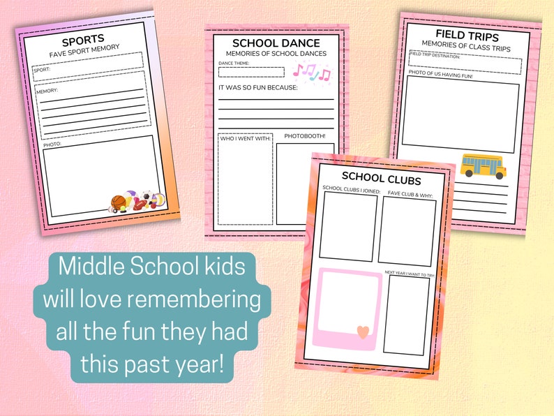 Middle School Memory Journal INSTANT DOWNLOAD Printable 8th - Etsy