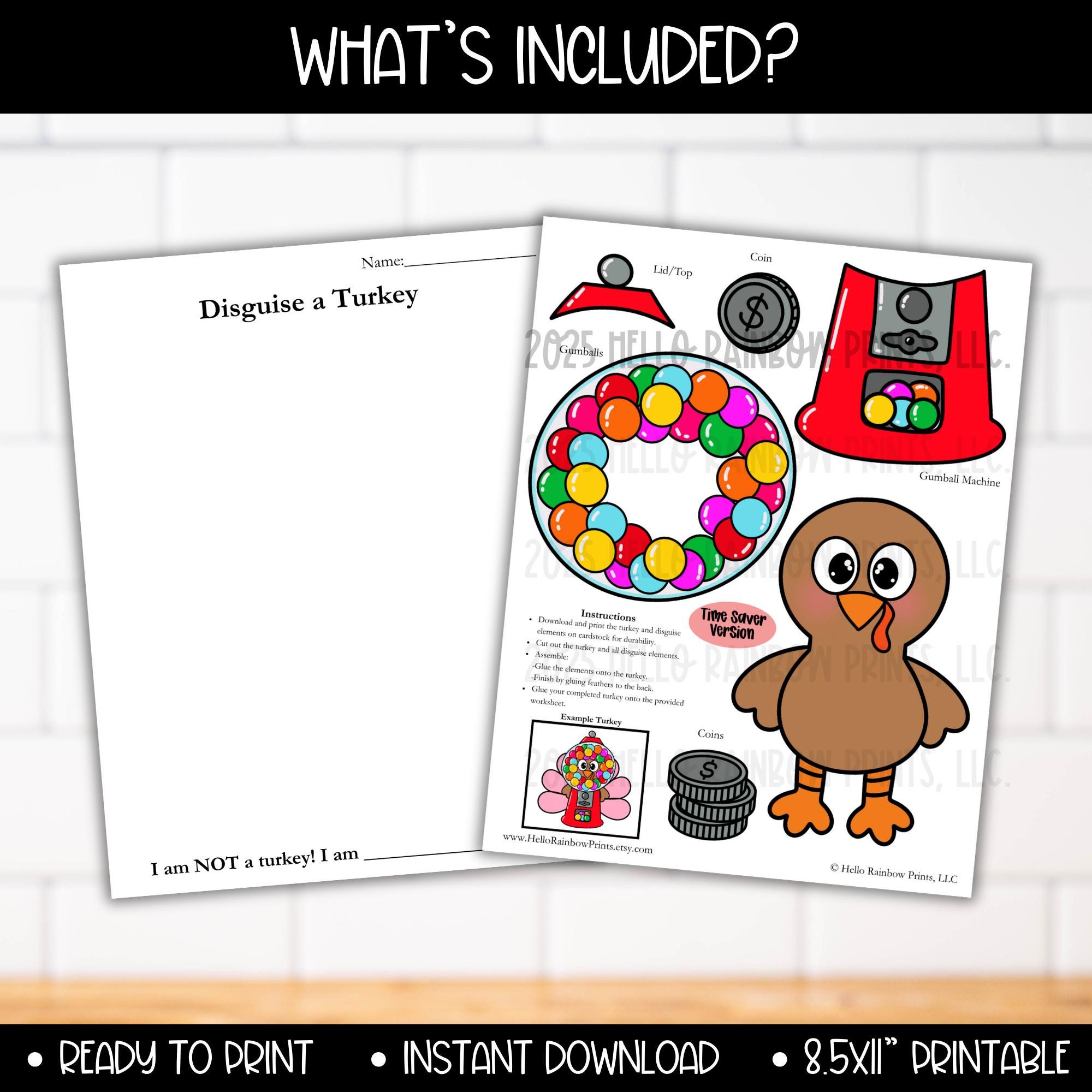 Gumball Machine Turkey Disguise Printable, Thanksgiving Gum Turkey in ...