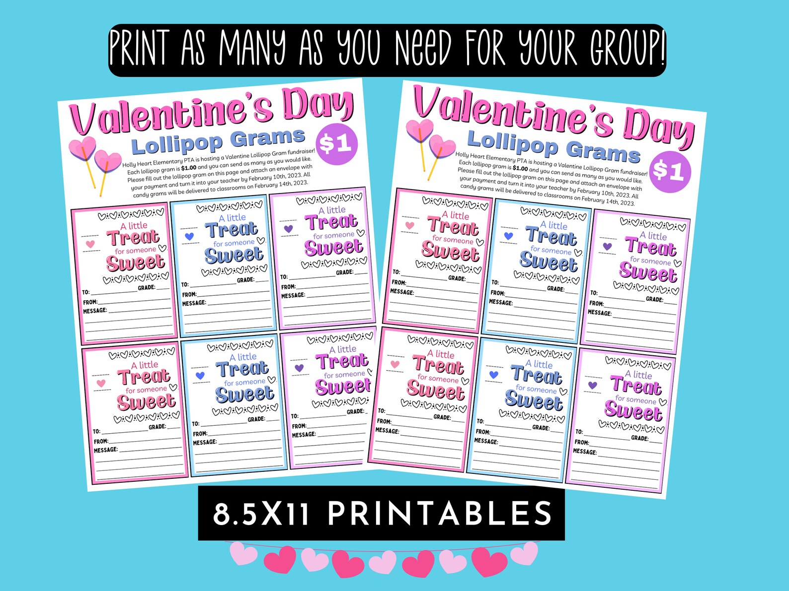 PTA PTO Valentine's Day Candy Gram School Fundraiser Flyer Template ...